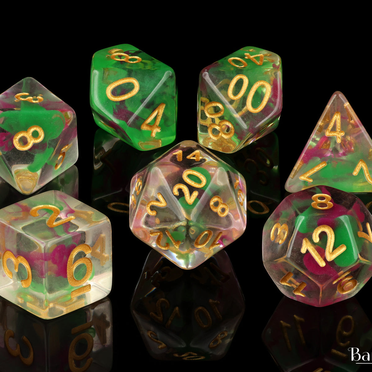 Lime & Pink RPG Dice Set | Baron of Dice | TTRPGs