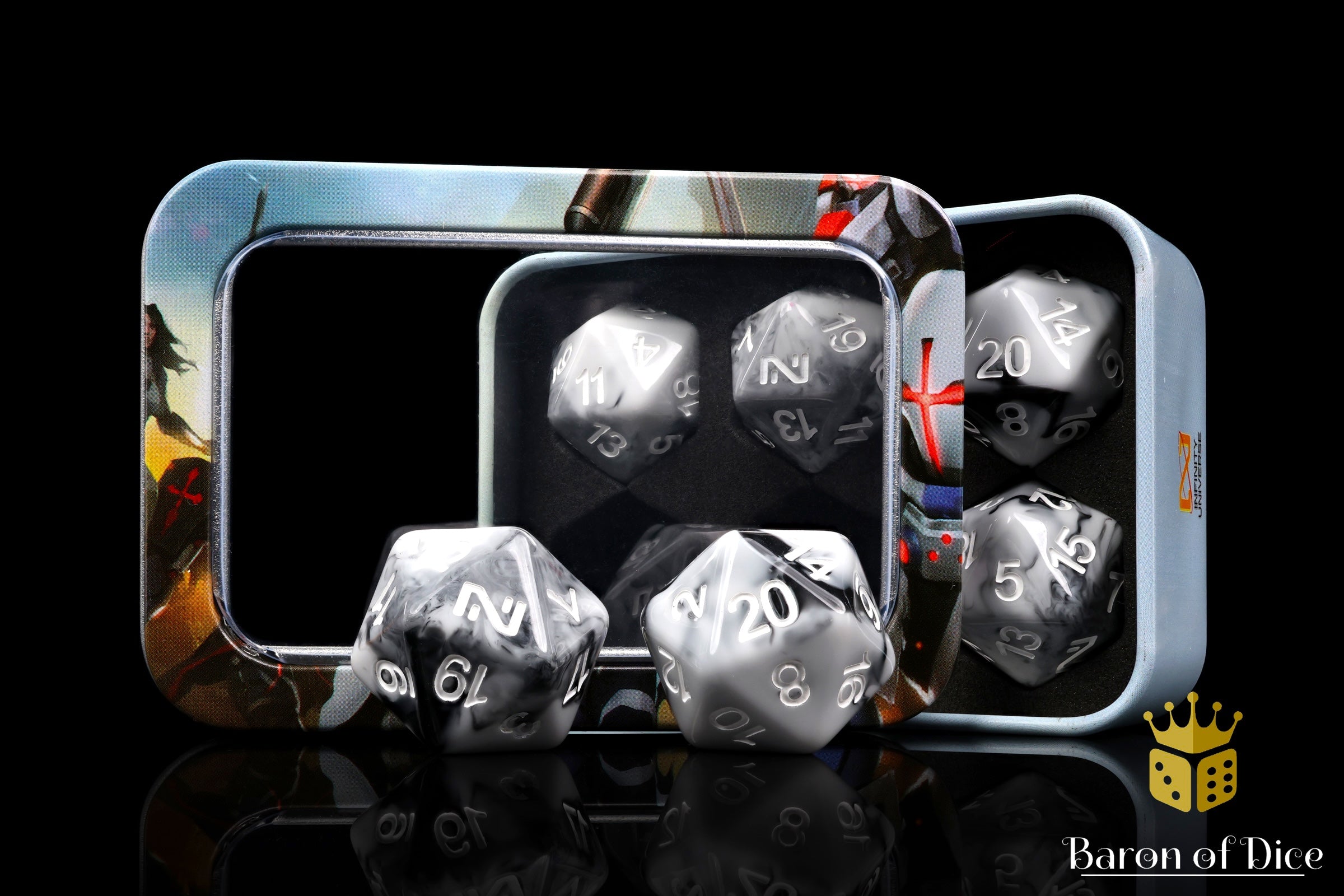 Infinity: N4, Marbled, w/ White, Dice Set – BaronOfDice