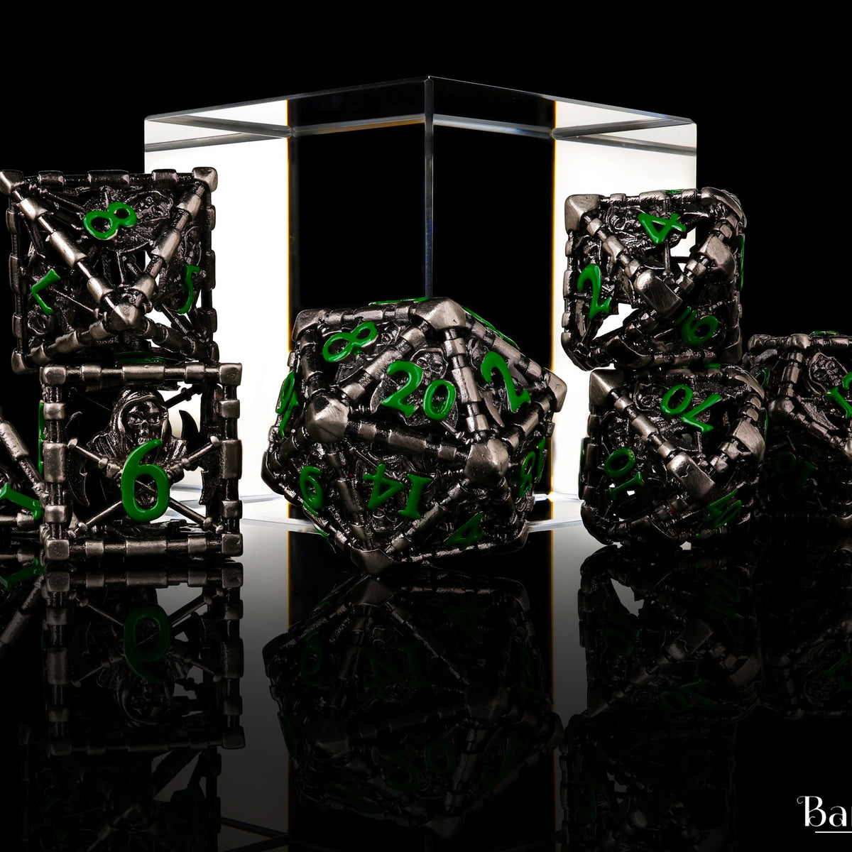 Grim Reaper Ethereal Glow Metal Dice Set | Baron of Dice | RPGs