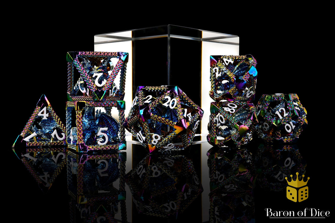 Miniature Rainbow Dragon Metal Dice Set | Baron of Dice | RPGs