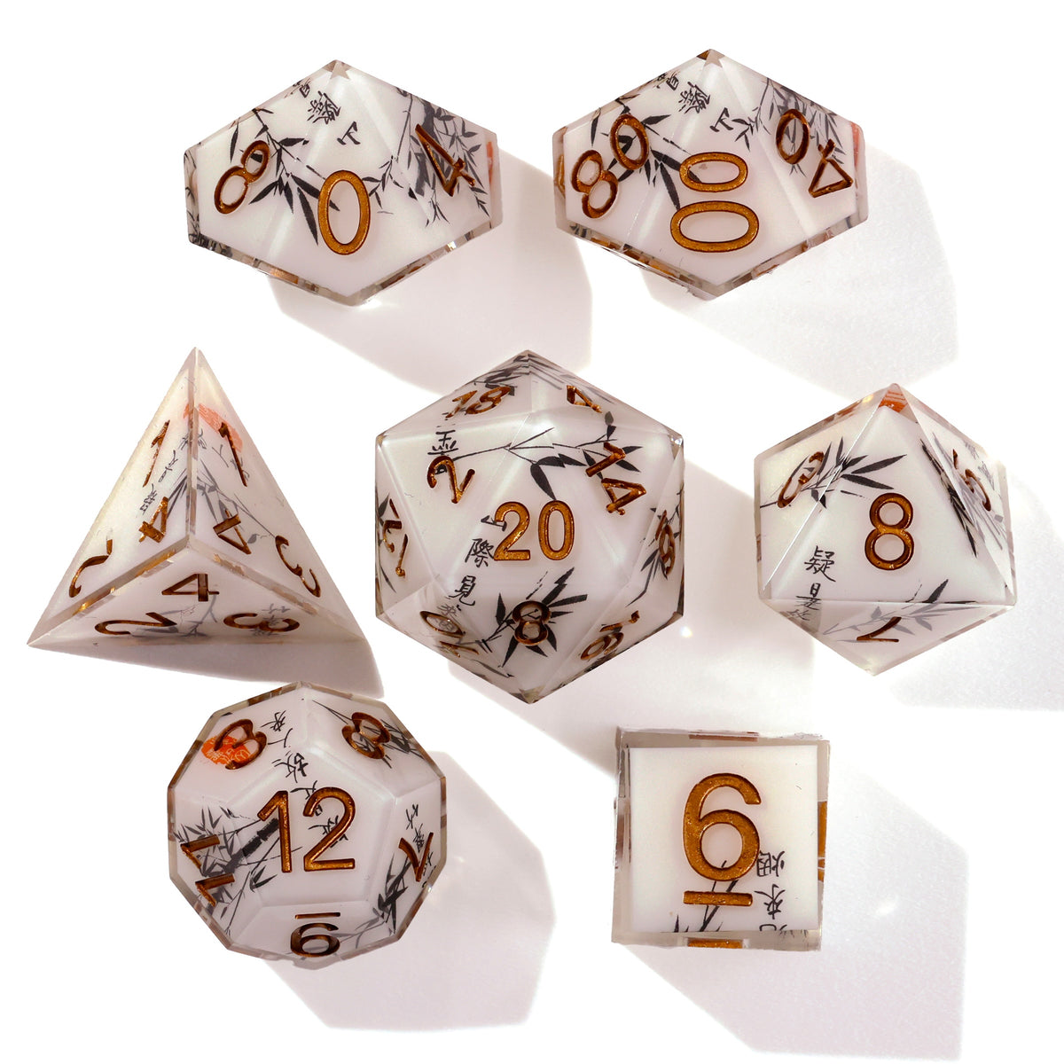 White Bamboo Sharp Edge Dice Set | Baron of Dice | TTRPGs