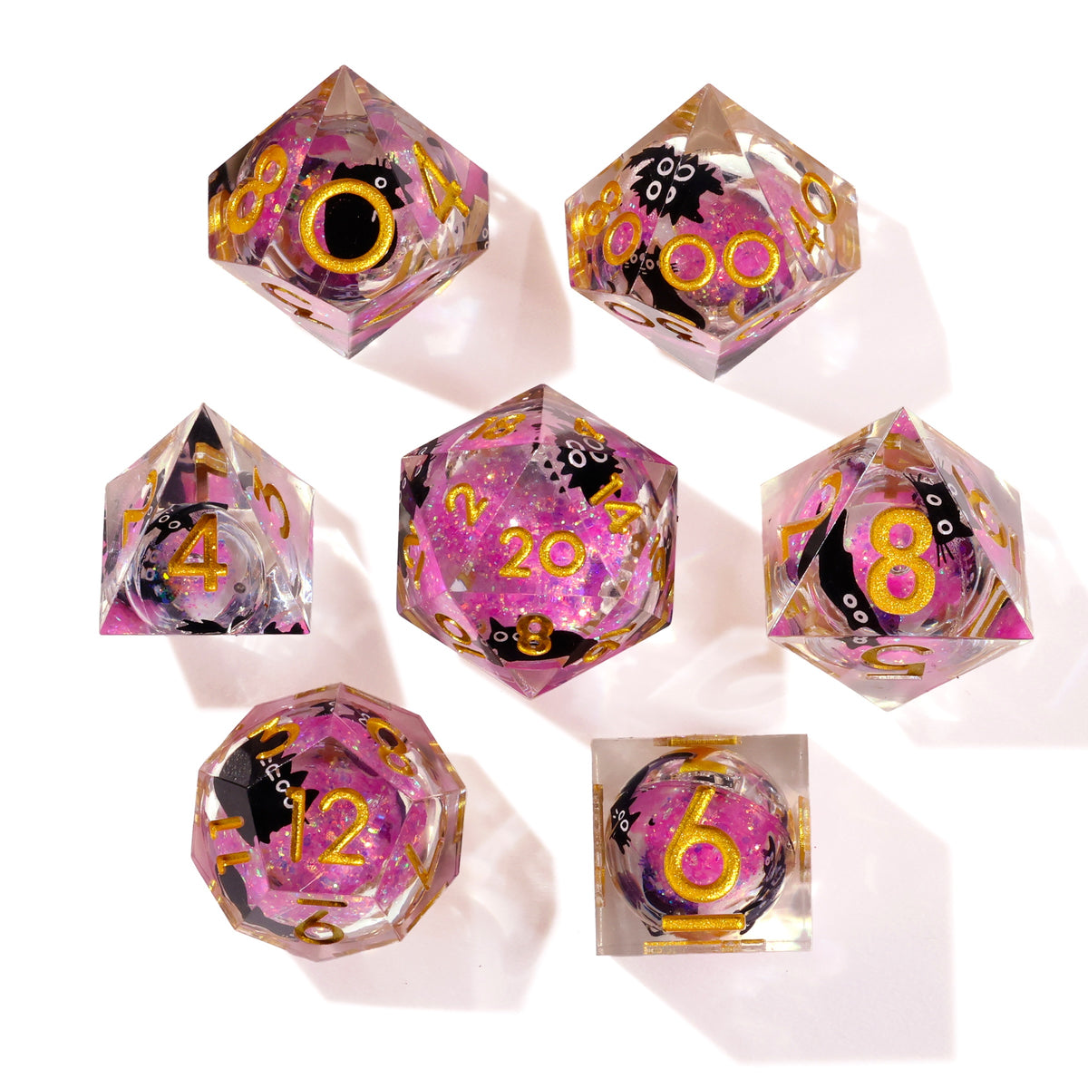 Amethyst Neko Liquid Core RPG Dice | Baron of Dice | RPGs